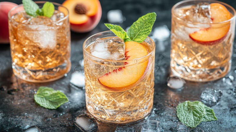 Peach Tea Chilled Mint Ice Served Glasses Stock Photos - Free & Royalty ...
