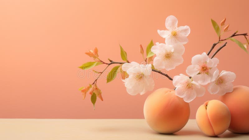 A Peach Tree with Flowers and a Branch of Fruit, AI Stock Illustration ...