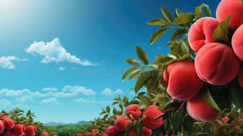 A Peach Tree with Many Ripe Peaches on it, AI Stock Illustration ...