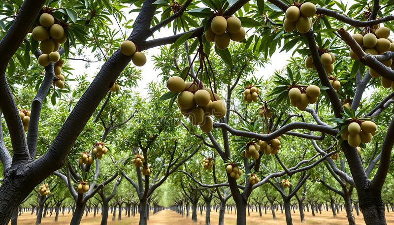 Peach Tree Orchard Rows, Fruit Agriculture and Peach Cultivation Scene ...