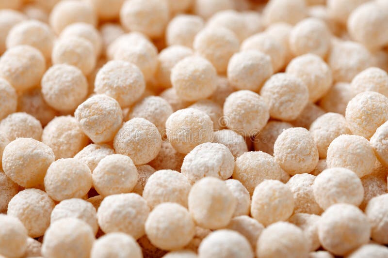 Peach Uncooked Tapioca Pearls in Wooden Bowl Stock Photo - Image of ...