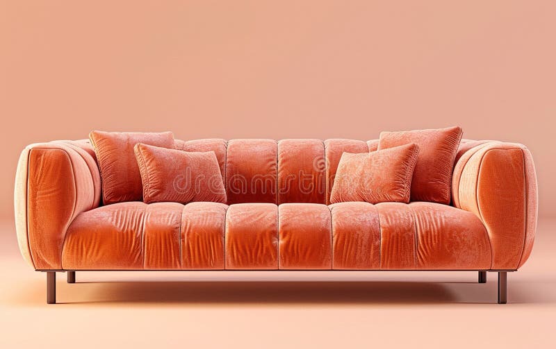 Peach Upholstered Sofa Image -Generative Ai Stock Photo - Image of ...