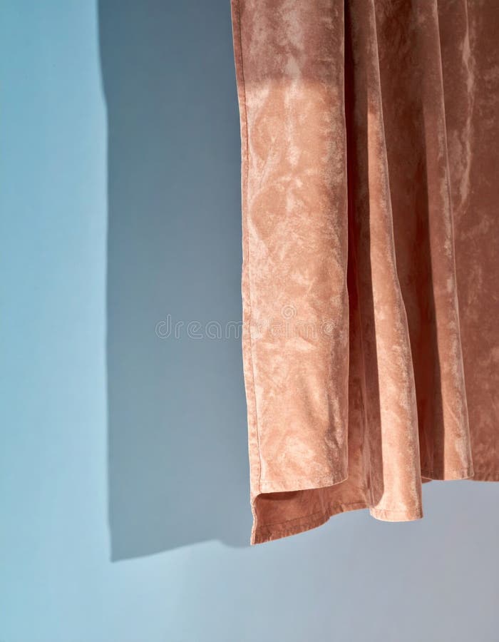 Peach Velvet Drape Against Blue Wall Stock Illustration - Illustration ...