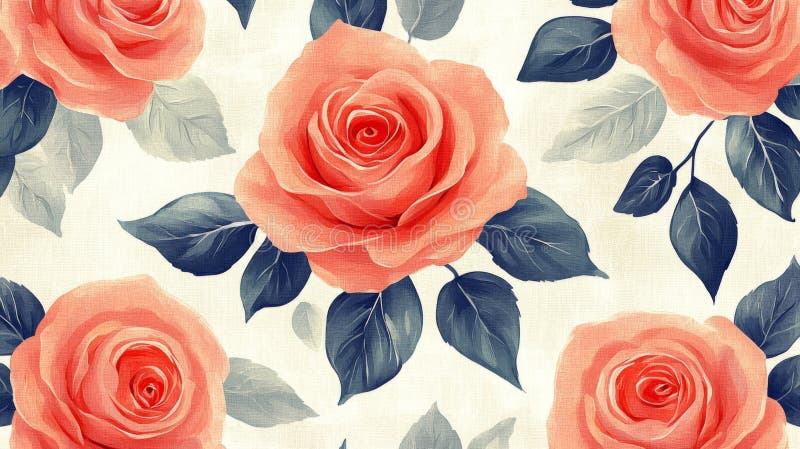 Peach Watercolor Roses Seamless Pattern Stock Illustration ...