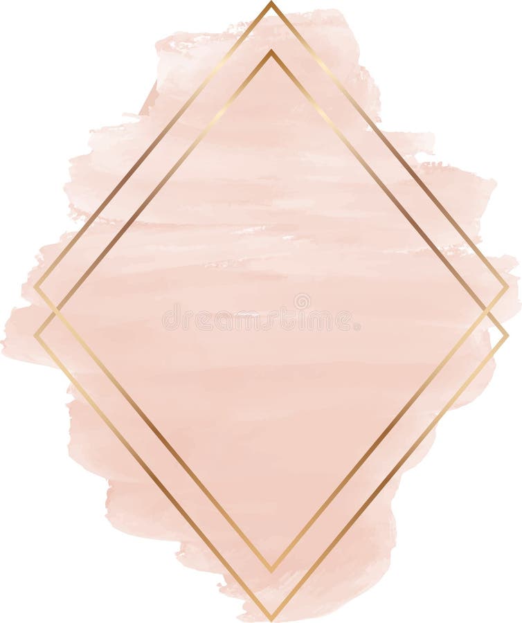 Peach Watercolor Texture with Golden Geometric Lines Frame Stock Vector ...