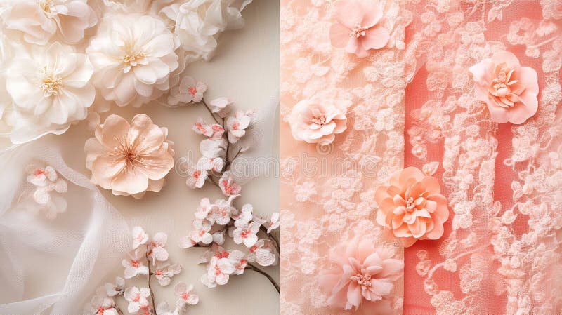 Peach and White Fabric Flowers, Delicate Blossoms, and Sheer Fabric ...