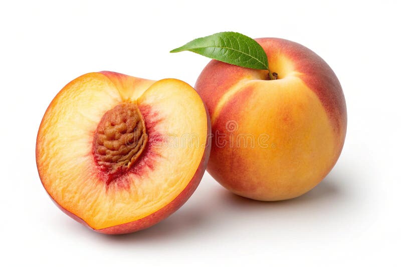 Peach. Whole and Half Fresh Peach Fruit Illustration Stock Illustration ...