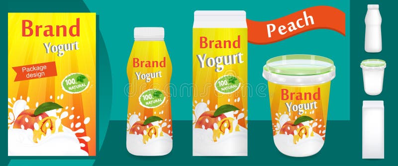 Peach Yogurt Packaging Design or Ads. 3d Illustration Template Various ...