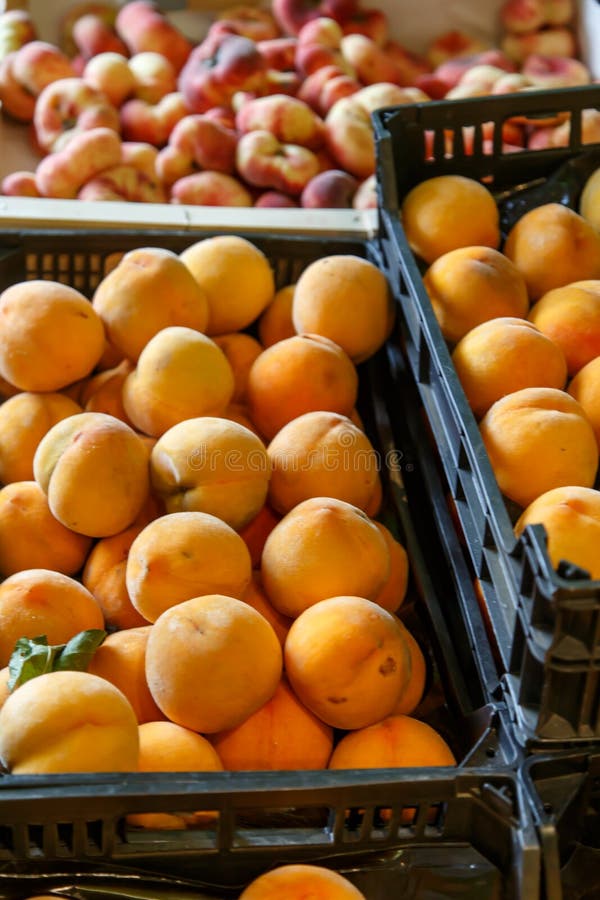 Peaches on Boxes from a Market Stock Image - Image of group, peach ...