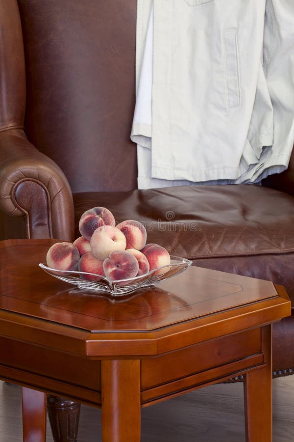 Peaches on the Coffee Table Stock Image - Image of decoration, wood ...