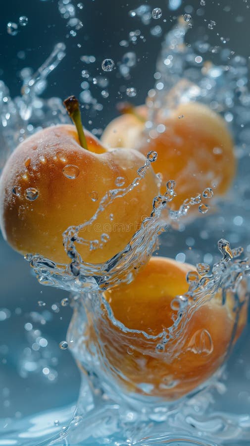 Peaches Fall in a Splash of Water. Stock Illustration - Illustration of ...