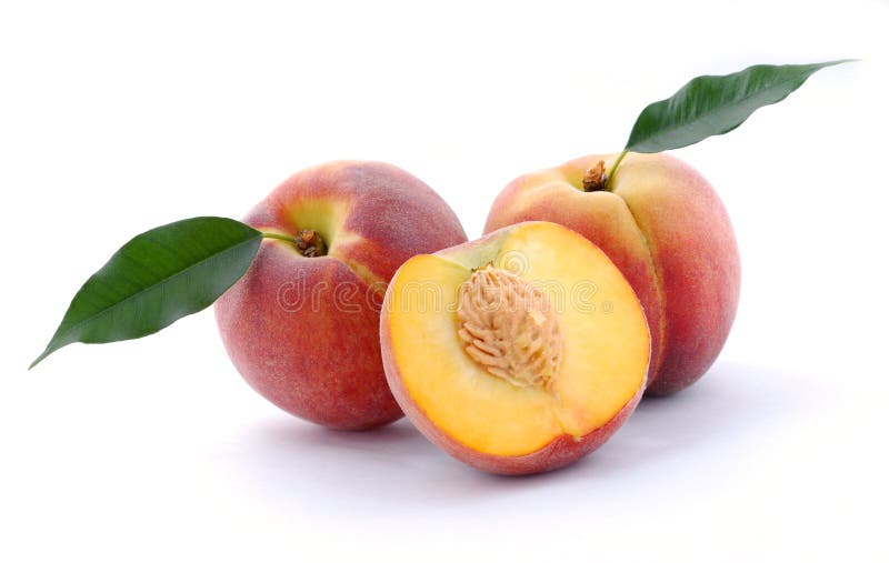 Peaches and a Half and Leaves Stock Photo - Image of sweet, organic ...