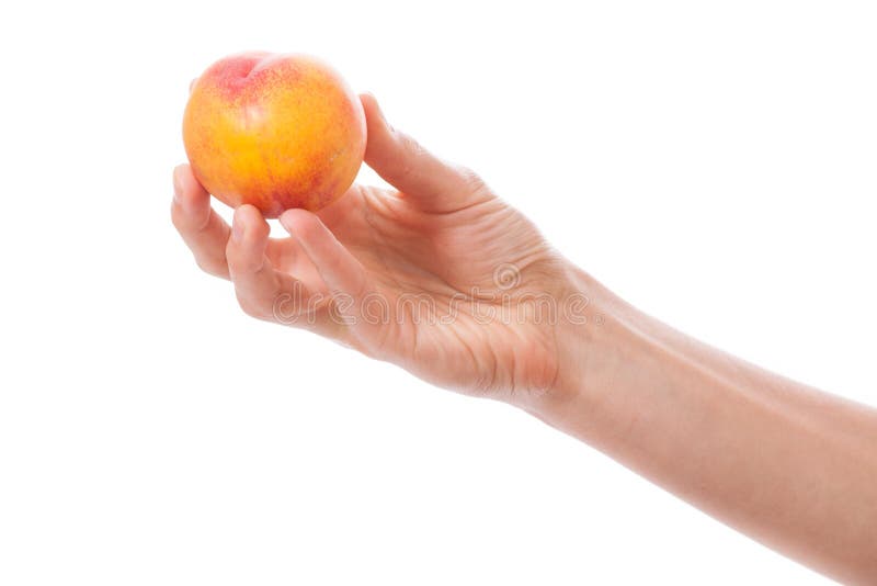 Peaches in Hand, Isolated on White Stock Photo - Image of natural, skin ...