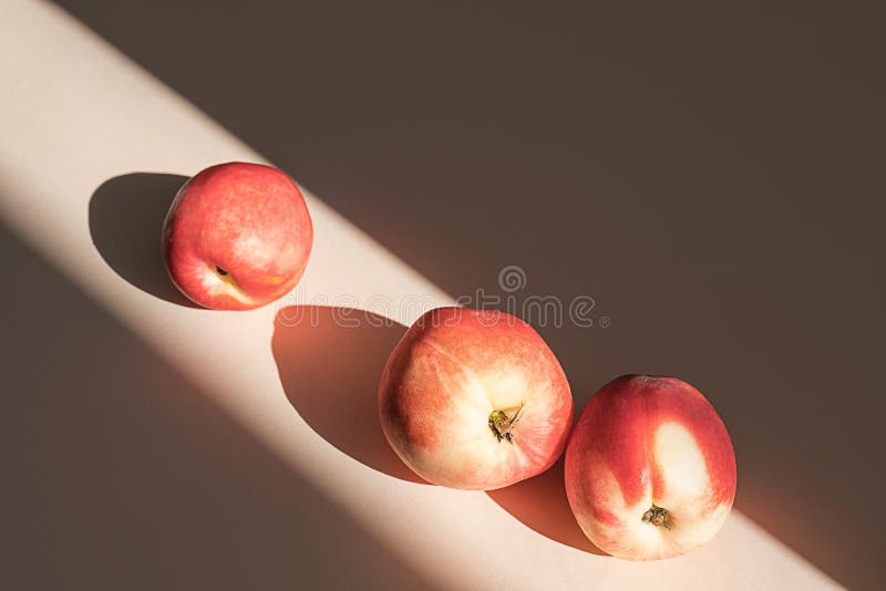 Peaches in Sunlight. Minimalism, Trendy Still Life with Shadow Stock ...