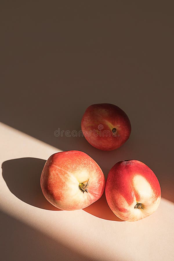 Peaches in Sunlight. Minimalism, Trendy Still Life with Shadow Stock ...