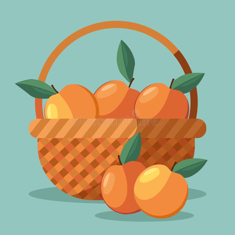 Peaches in a wicker basket stock vector. Illustration of organic ...