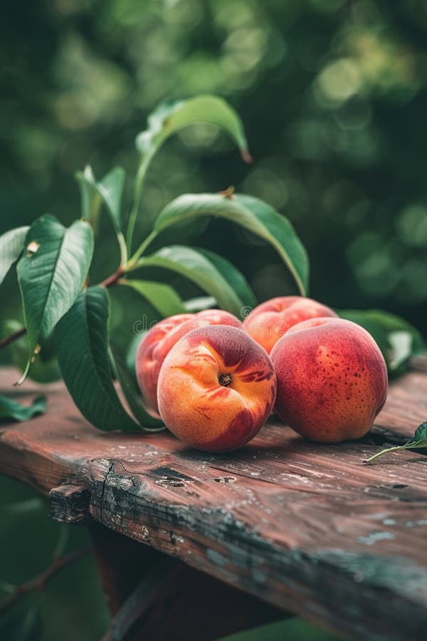 Peaches on a Wooden Nature Background Stock Image - Image of colorful ...