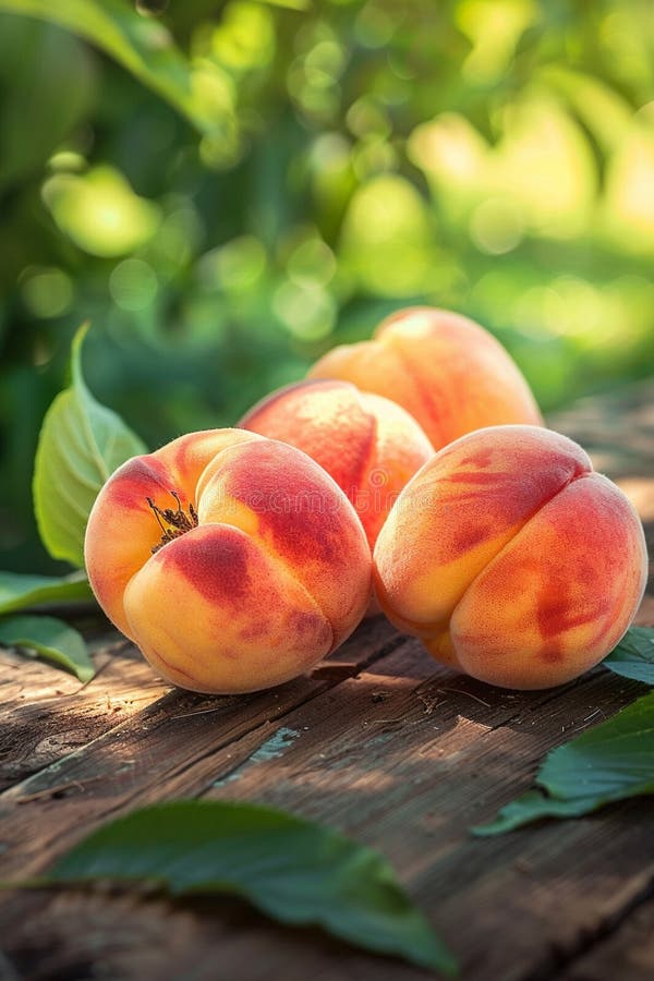 Peaches on a Wooden Nature Background Stock Image - Image of vitamin ...
