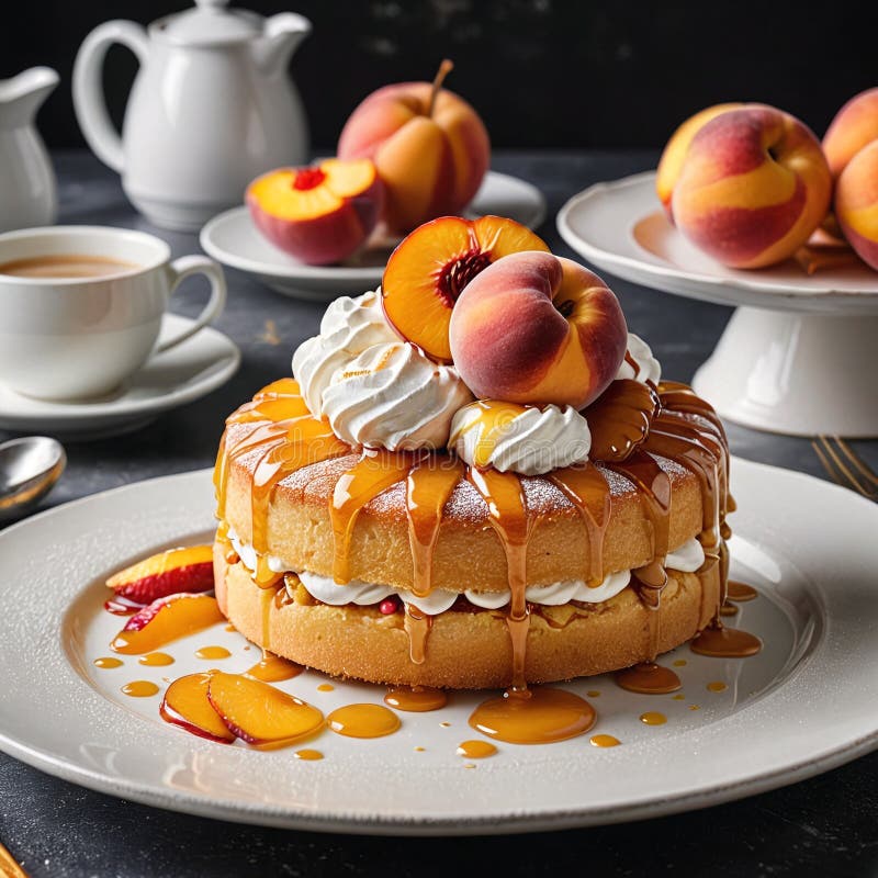 Peachy Delight Sumptuous Sponge Cake with Whipped Cream and Honey ...