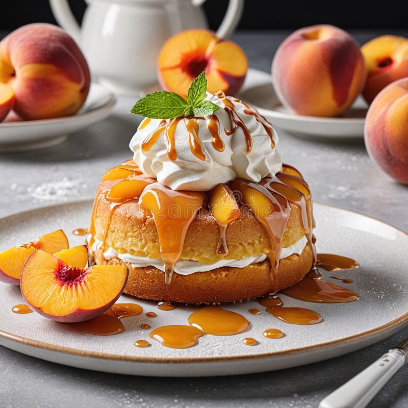 Peachy Delight Sumptuous Sponge Cake with Whipped Cream and Honey ...