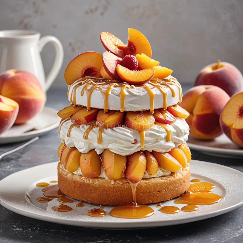 Peachy Delight Sumptuous Sponge Cake with Whipped Cream and Honey ...