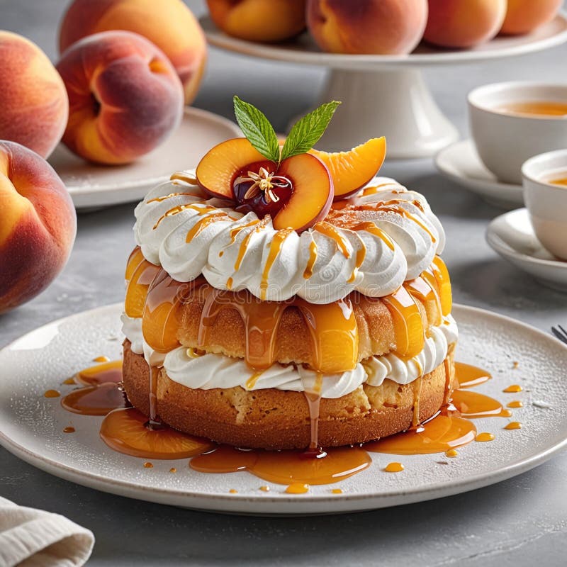 Peachy Delight Sumptuous Sponge Cake with Whipped Cream and Honey ...