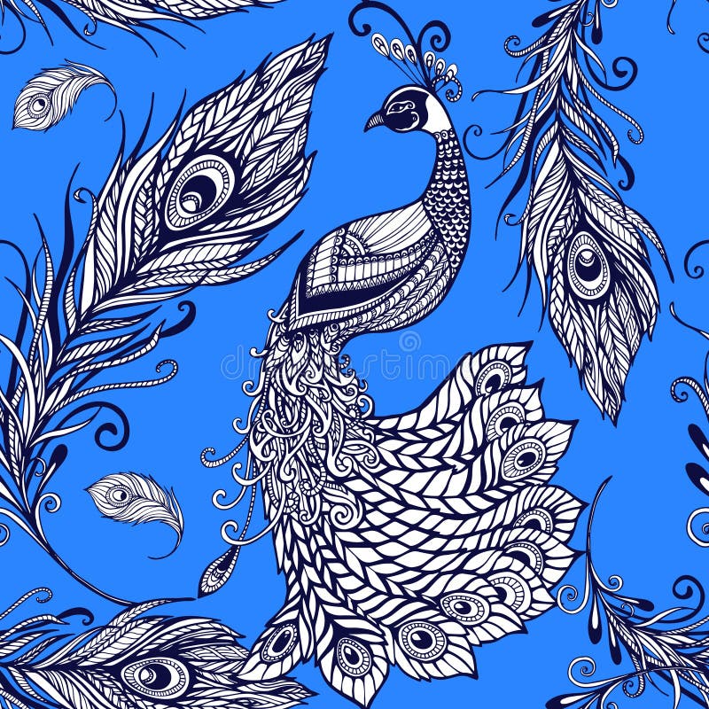 Seamless Pattern Of Peacock Feathers Stock Vector Illustration Of Feather Plume 34565026