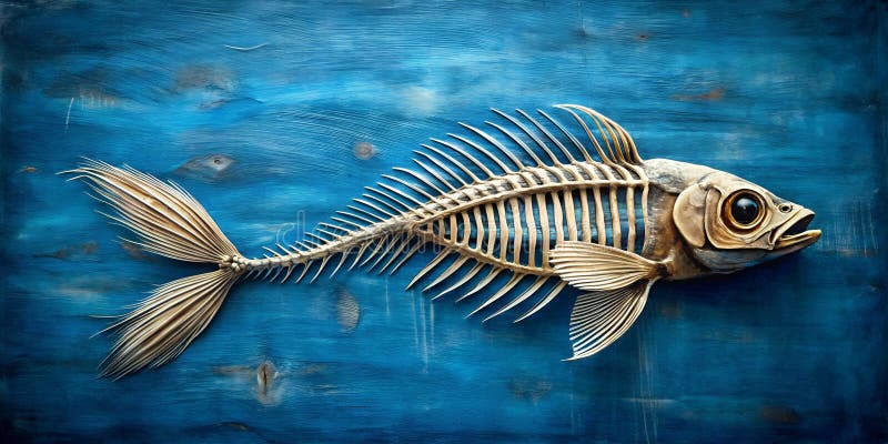 Peacock Blue Background with a Fish Skeleton Stock Image - Image of ...