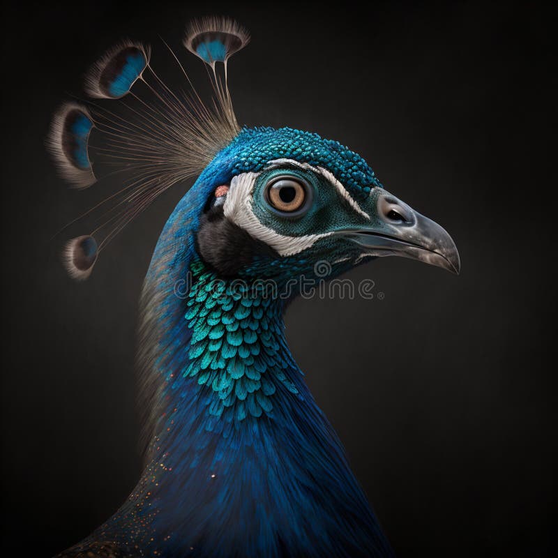 Peacock with Blue Feathers. Generative AI Stock Illustration ...