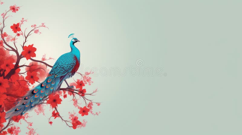 Peacock and Cherry Blossom. Vector Illustration of a Peacock Stock ...