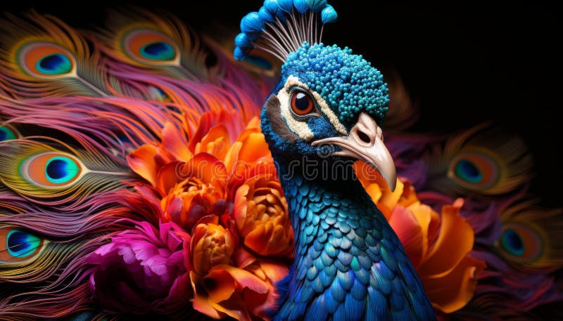 A Peacock Colorful Closeup Shot Generative AI Stock Illustration ...