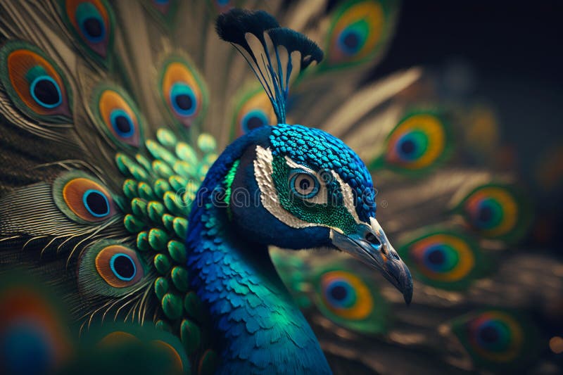 Peacock Colorful Face Close Up View Stock Illustration - Illustration ...