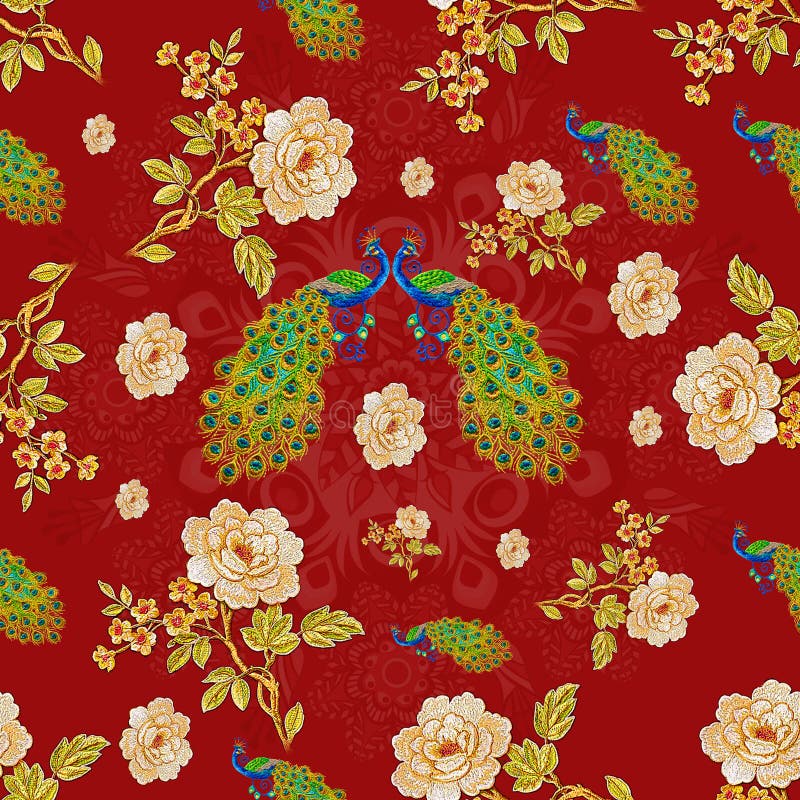 Peacock Design Textile Digital Design Vector Illustration Image ...