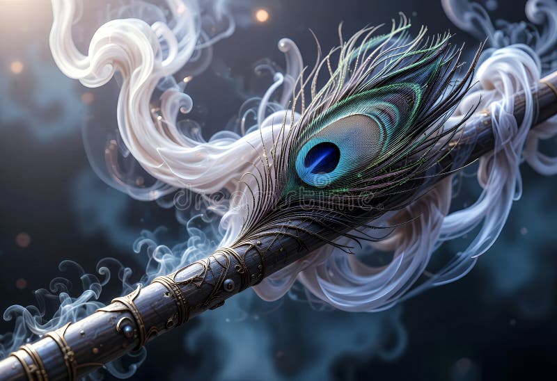 A Peacock Feather and Flute with an Ethereal, Smoky Effect Stock ...