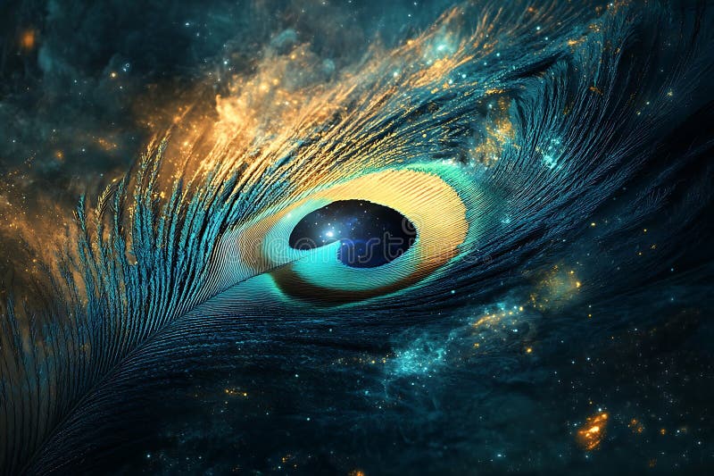 Peacock Feather with Galaxy Background Stock Illustration ...