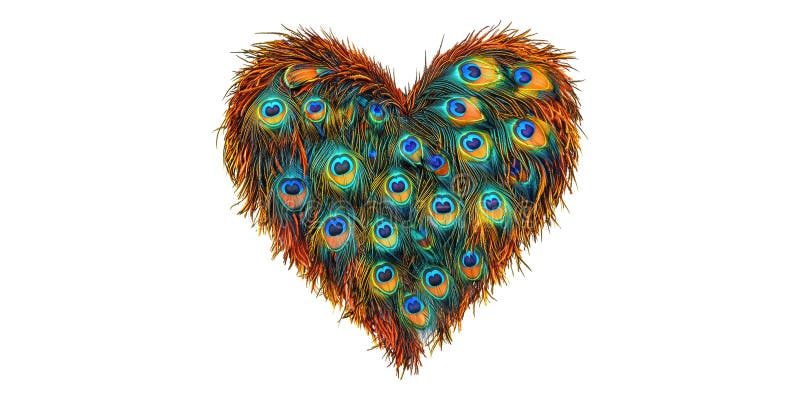 Peacock Feather Heart Shape Design Isolated on Transparent Background ...