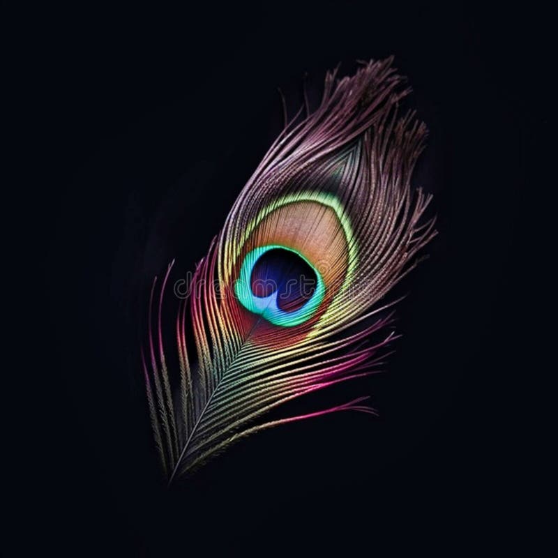 Peacock Feather with Magical Flowers, Generative AI Stock Illustration ...