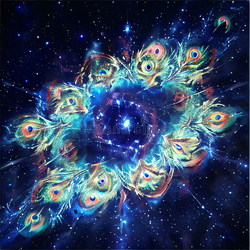 Peacock Feather Shaped Galaxy Stock Illustration - Illustration of ...