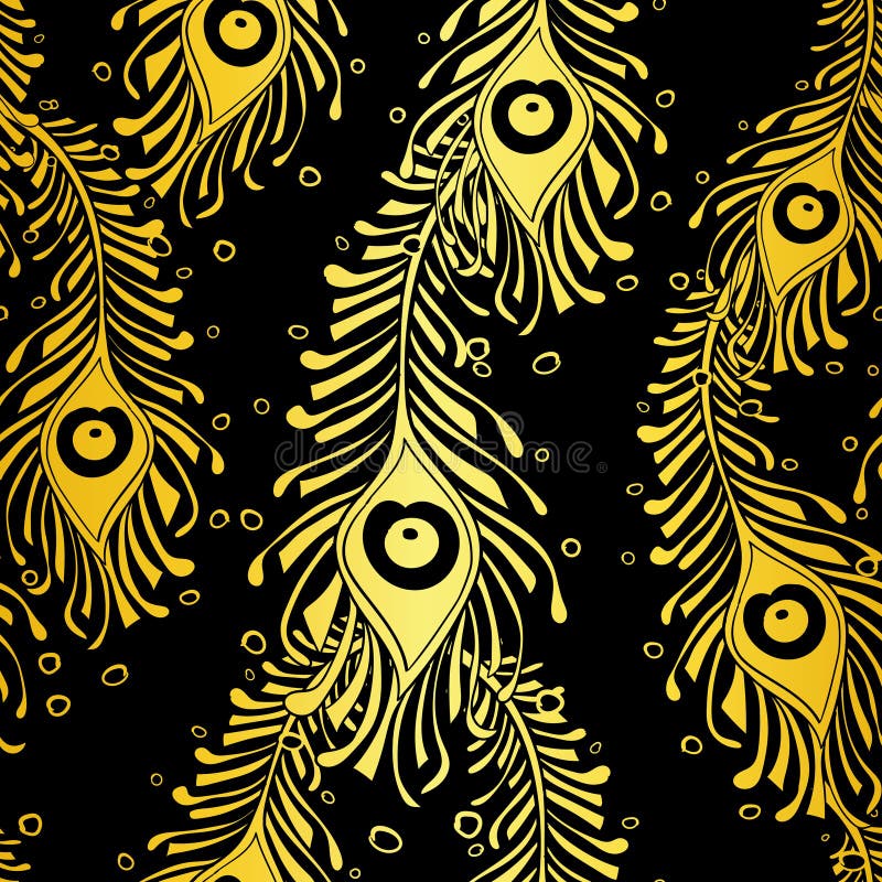 Peacock Feathers Seamless Pattern Peacock, Wallpaper, Black Background ...