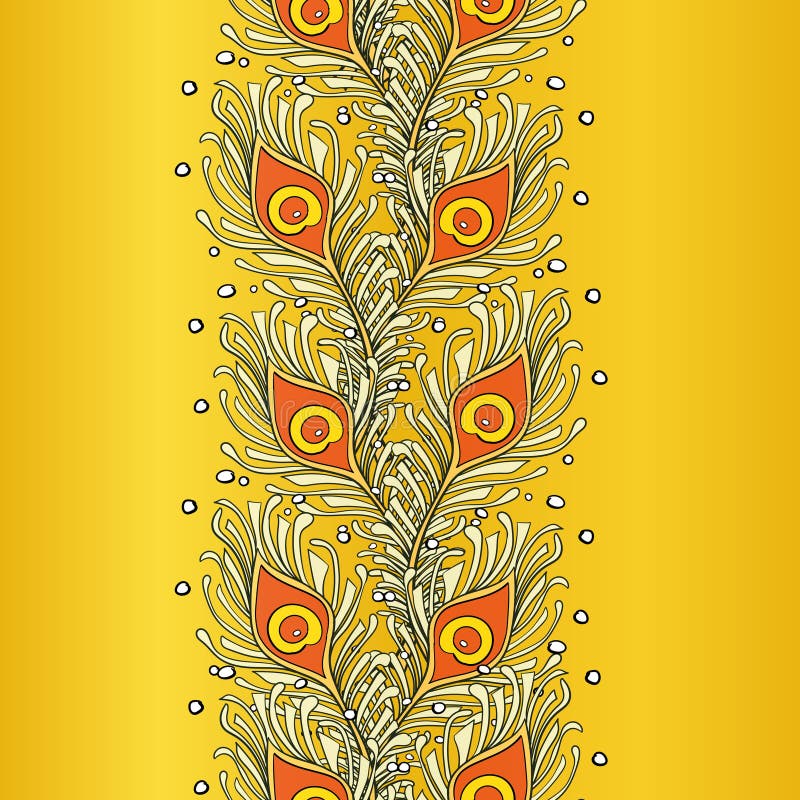 Peacock Feathers Seamless Pattern Peacock Wallpaper Gold Background Stock Illustration