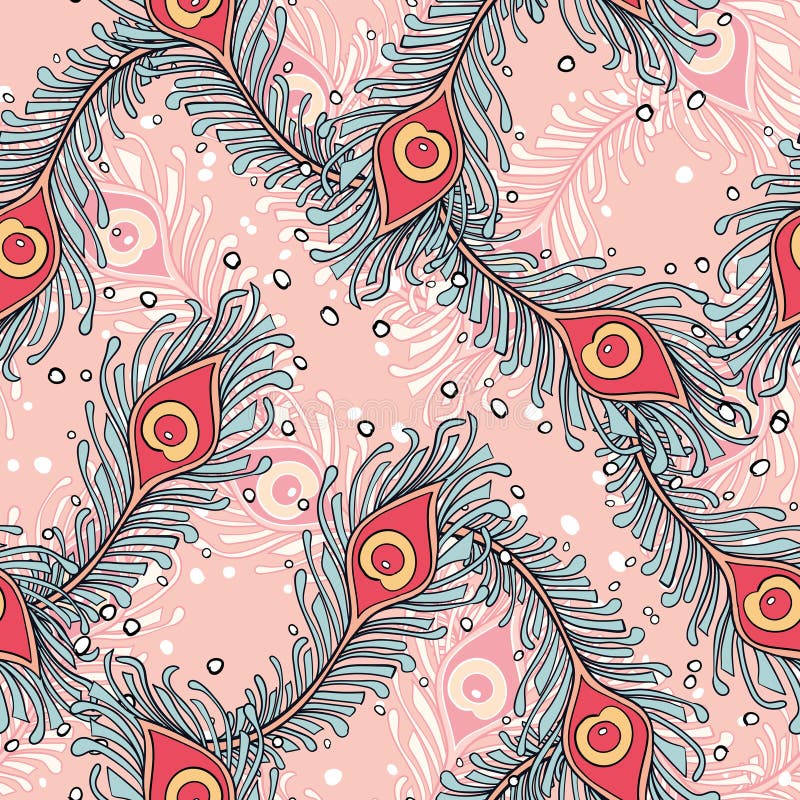 Peacock Feathers Seamless Pattern Peacock, Wallpaper, Pink Background ...