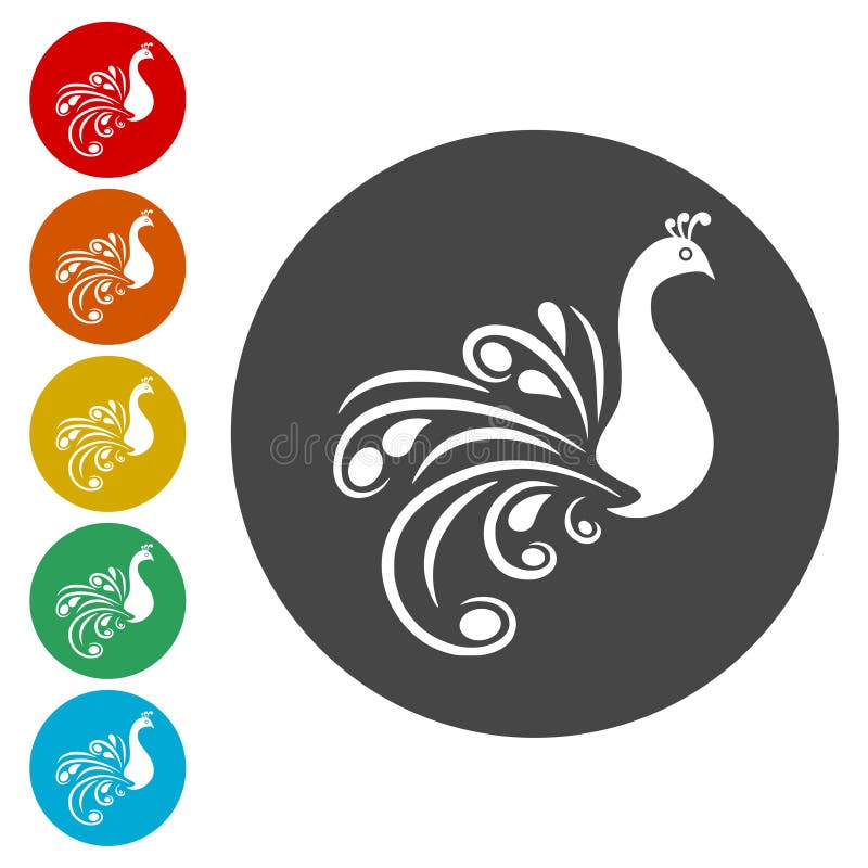 Peacock Icons Set - Vector Illustration Stock Vector - Illustration of ...