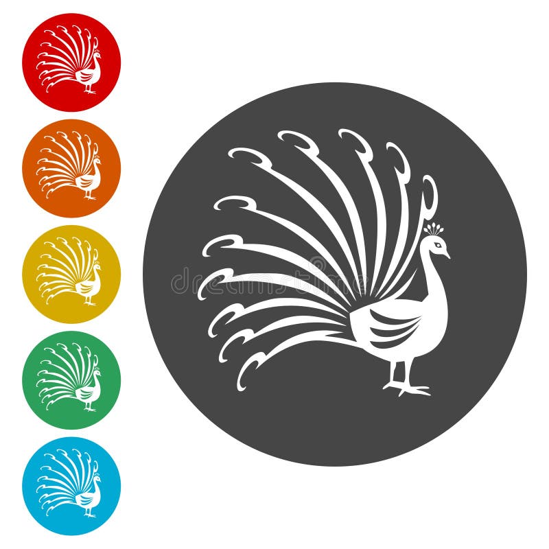 Peacock Icons Set - Vector Illustration Stock Vector - Illustration of ...