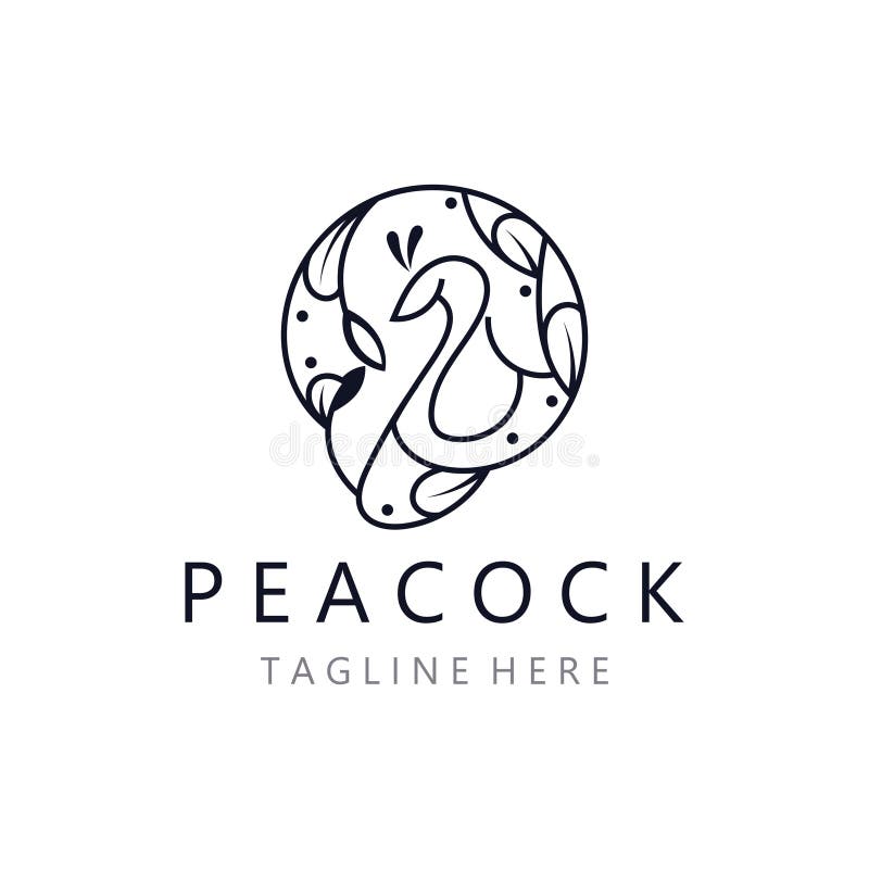 Peacock Logo Line Art Elegant Concept Icon Design Template Flat Vector