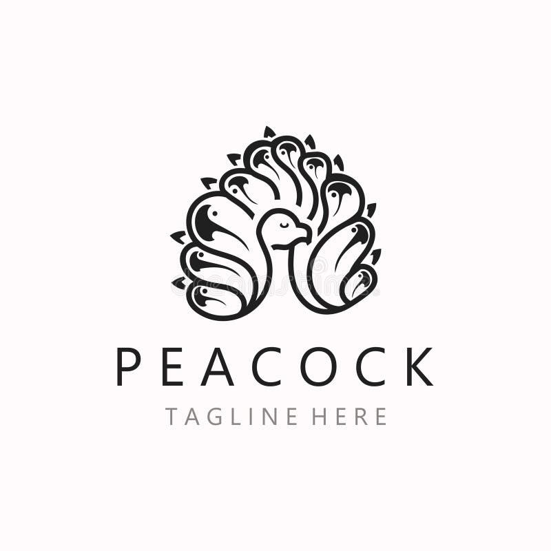 Peacock Logo Line Art Elegant Concept Icon Design Template Flat Vector
