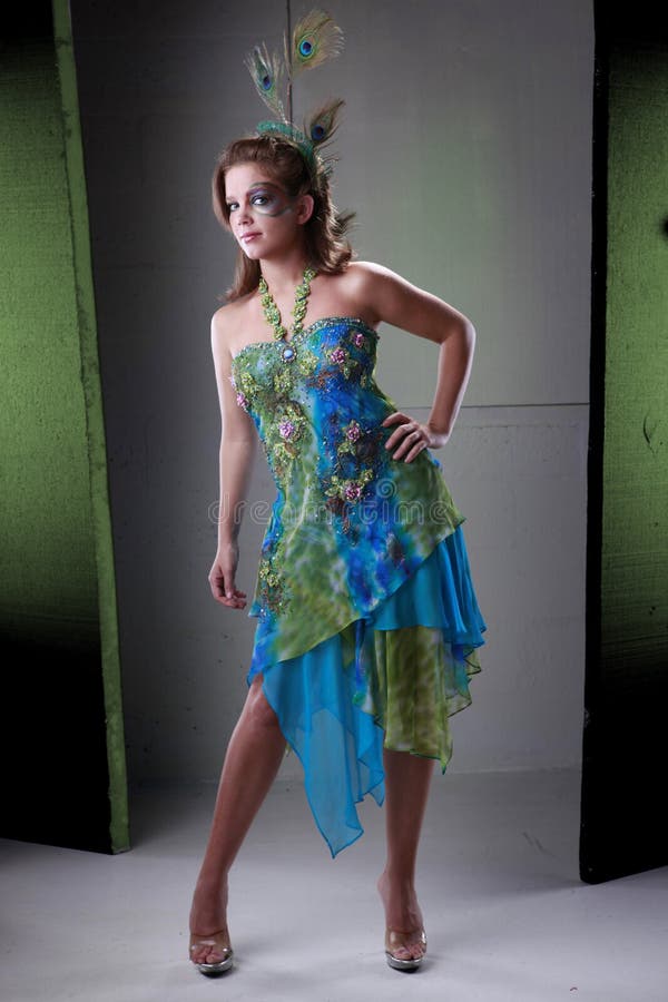 Peacock look stock photo. Image of glamorous, pose, dress - 9595662
