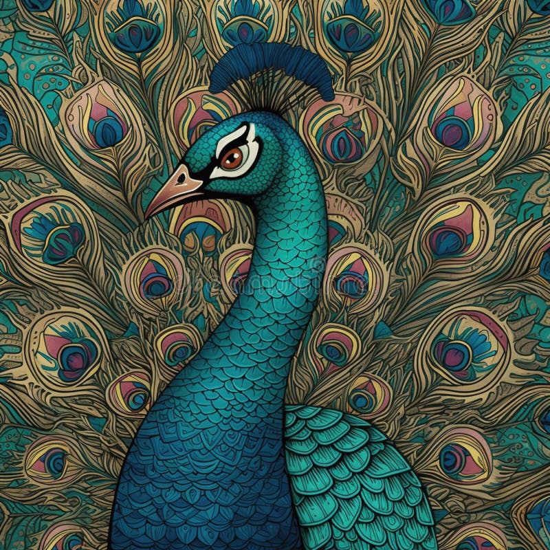 Peacock with Open Feathers - Close-up View. Abstract Peacock Against ...