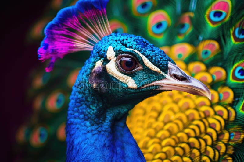 Peacock With Open Tail Close Up Shot Of A Peacocks Colorful Plumage Generative Ai Stock