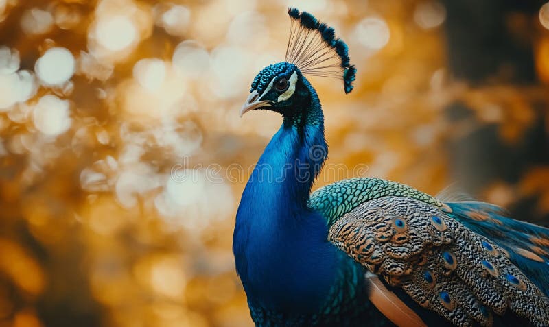 Peacock Profile, Rich Blue, Golden Background Stock Illustration ...