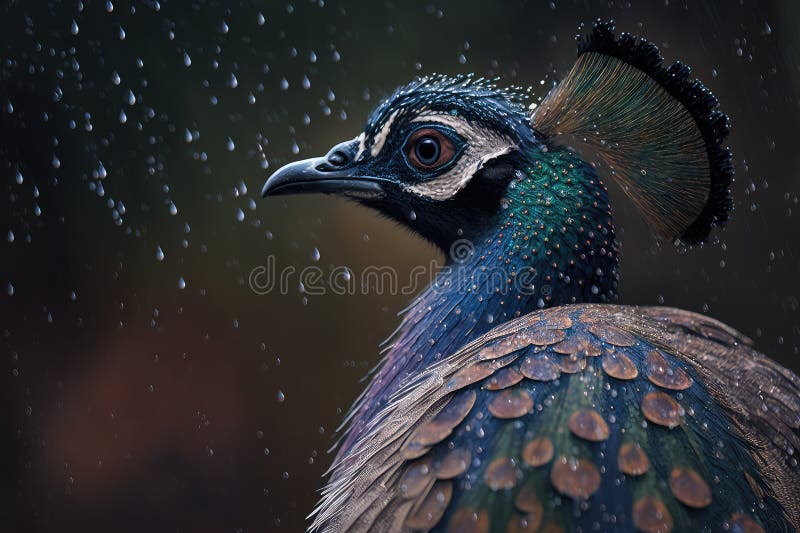 Peacock In The Rain Feathers Shimmering Stock Illustration Illustration Of Shimmering